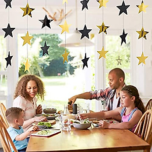 130 Feet Glitter Star Paper Garland Banner Hanging Decoration for Wedding Graduation Birthday Baby Shower Festival Party (Gold and Black)
