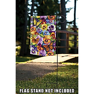 Toland Home Garden 1112319 Pansy and Butterfly Flower Flag 12x18 Inch Double Sided Flower Garden Flag for Outdoor House Butterfly Flag Yard Decoration