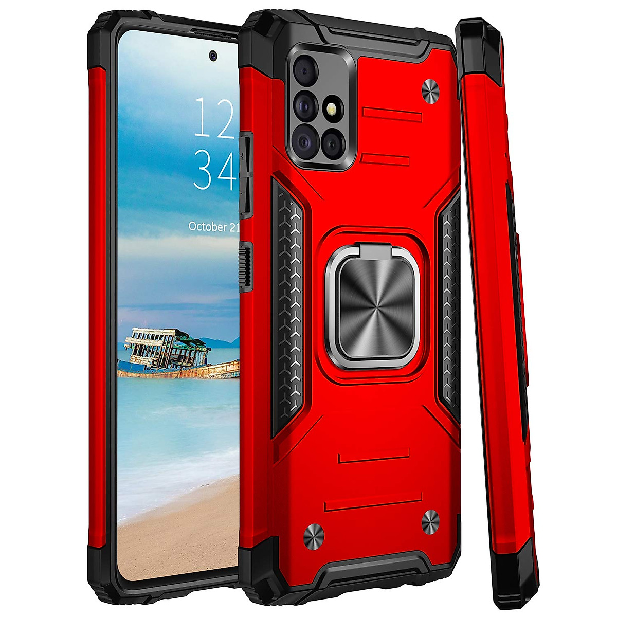 IKAZZ for Galaxy A51 5G Case with Screen Protector,Dual Layer Soft Flexible TPU and Hard PC Anti-Slip Full-Body Rugged Protective Phone Cover with Kickstand Red