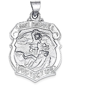 IceCarats 14K White Gold Saint Michael Medal Protects Us Patron Archangel Guardian Angel Necklace Christian Religious Pendant Faith Charm 33mm x 22mm Only