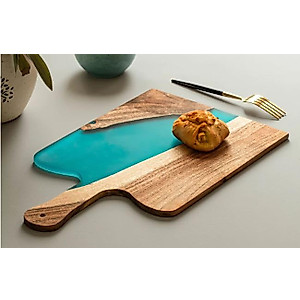 LAVAUK Acacia Wood & Epoxy cheese board | 16.5x10inch | Use as serving platter tray for charcuterie, appetizers, Snacks, dishes | Resin Cutting Board for fruits and vegetables | Turquoise