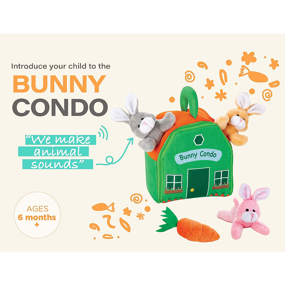 Etna 5-Piece Bunny Condo Play Set with Sounds - Stuffed Rabbit Carrier and Tiny Plush Bunnies for Imaginative Play