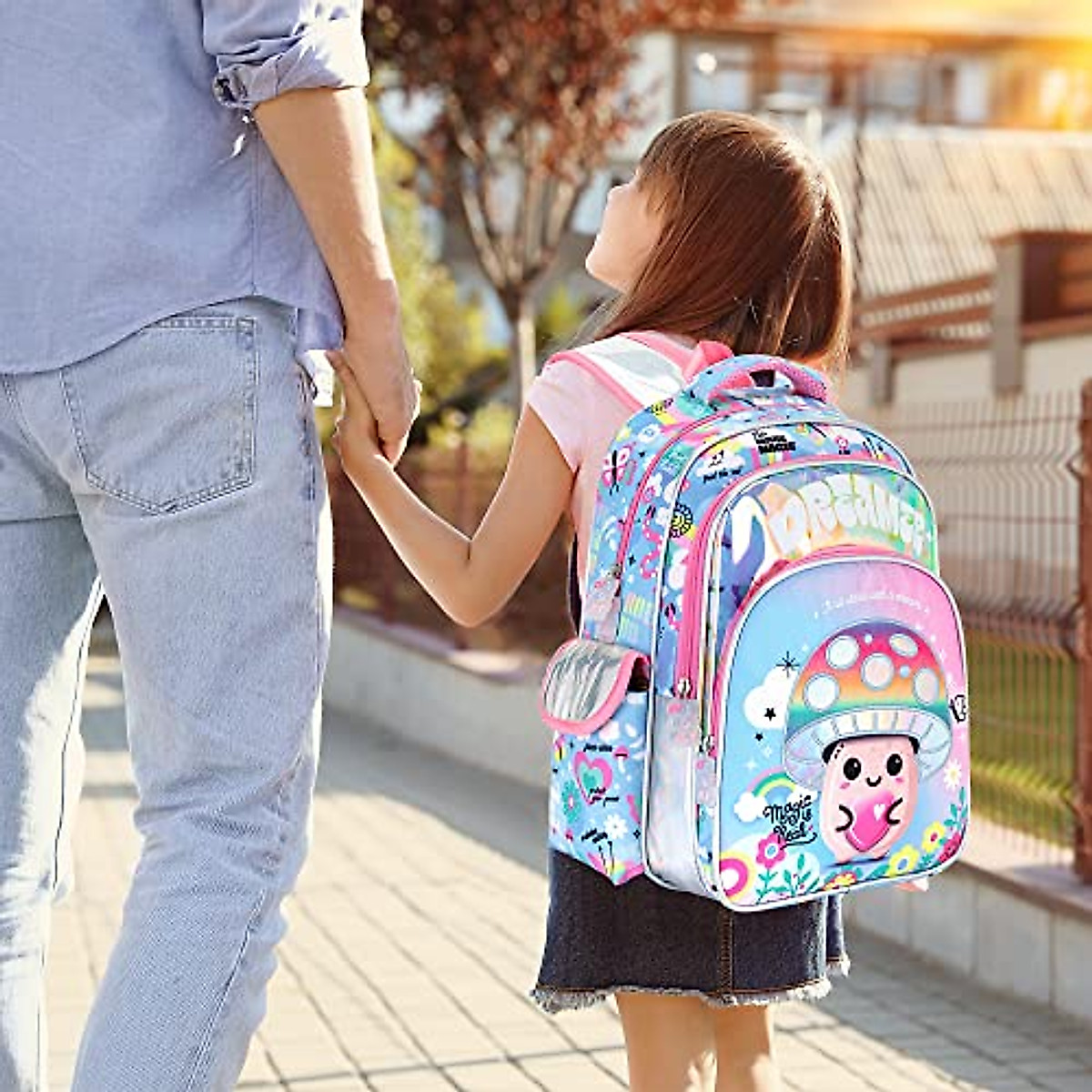 Robhomily Mushroom Girls Backpack with Lunch Box for Elementary School