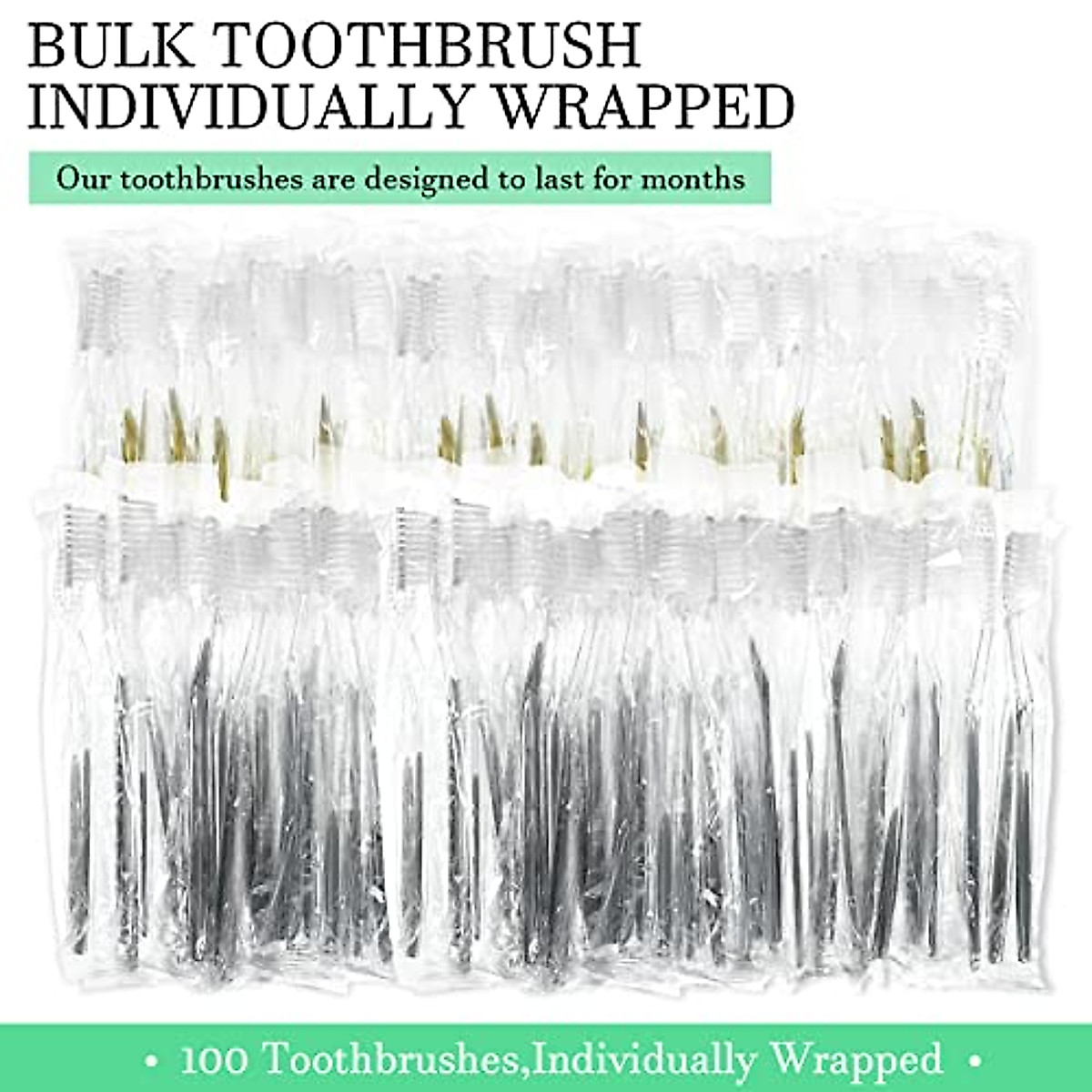 Remerry 100 Pack Individually Wrapped Disposable Toothbrushes Bulk Travel Toothbrushes Manual Disposable Tooth Brush Soft Bristle Tooth Brush for Adults Kids Hotel Guest Camping Travel, 2 Colors