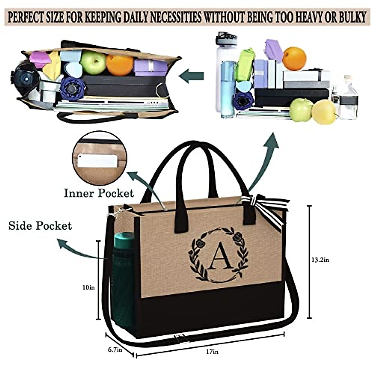 YOOLIFE Gifts for Women - Birthday Gifts for Women, K Initial Jute Tote Bag Gifts Friends Female Teacher Appreciation Gifts Personalized Bridesmaid Wedding Gifts Mom Birthday Gifts for Her Women