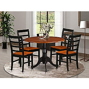 East West Furniture Dublin 5 Piece Dinette Set for 4 Includes a Round Room Table with Dropleaf and 4 Dining Chairs, 42x42 Inch, Black & Cherry