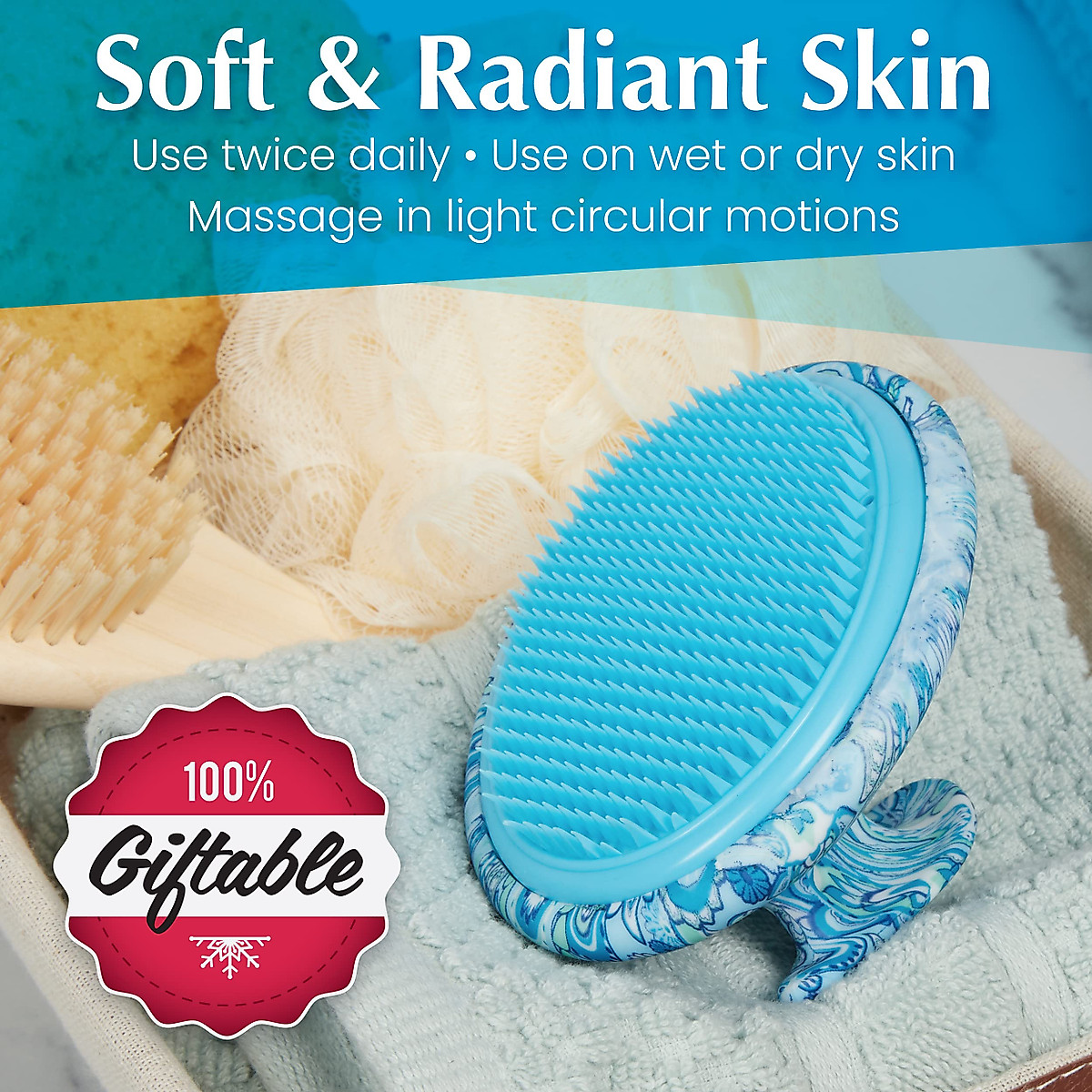 Dylonic Exfoliating Body Scrub Razor Bump Brush + Ingrown Hairs Treatment - Skin Exfoliator for Body Shaving Irritation, Strawberry Legs, Armpit, Bikini Line - Body Exfoliator Scrubber Loofah 1pk Blue