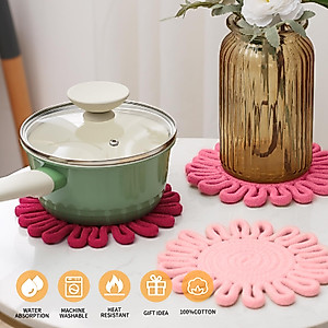 Trivets for Hot Pots and Pans, Trivets for Hot Dishes,Potholders for Kitchen,Hot Pads Hot Mats,Table Decorations,Set of 3, 100% Cotton,7.5"(Pink)