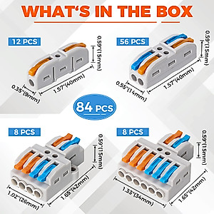 JOMERON 84PCS Lever Wire Connectors kit, Electrical Lever Wire Connectors Assortment Pack kit for Quick Connect, pushin Compact Splicing Electrical Connectors for Wiring 28-12 AWG