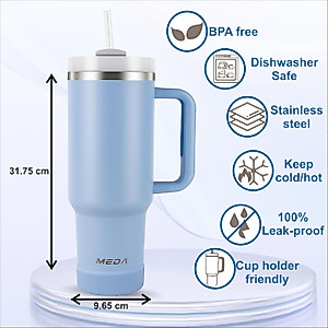 Tumbler with Lid & Straw 40oz | Leak Proof ,Insulated, Reusable Travel Coffee Mug Stainless Steel | Includes Tumbler Accessories Straw Cover + Silicone Boot for Water,Iced Tea Easter Gift(Blue, 40oz)