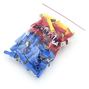 Baomain 1/4" Piggyback Spade Crimp Terminal Connector 0.5-6.0mm² 22-10 AWG Pack of 100