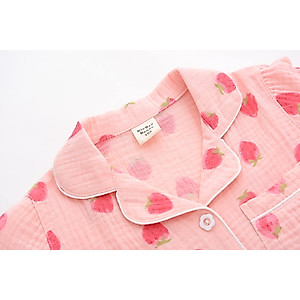 ACESTAR Toddler Baby Girl Pajama Set, Boys Long Sleeve 100% Cotton Sleepwear 2 Piece Pjs Set for Kid - Button Down Loungewear (Pink Strawberry, 6T)