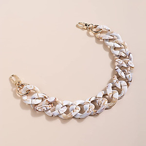 Wiwpar Acrylic Bag Strap Chain Shoulder Cross Body Purse Handbag Straps Replacement Chain White with Gold Buckle (Style 4)