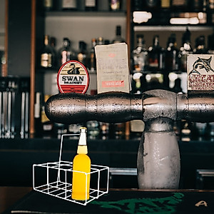 Cabilock Shelf Bracket Beer Bottle Carrier Holder Rack: Metal Wire Basket Wine Bottle Drink Rack Basket Bread Fruit Stand Holder for Snacks Fruits Bread Kitchen Desktop Stand