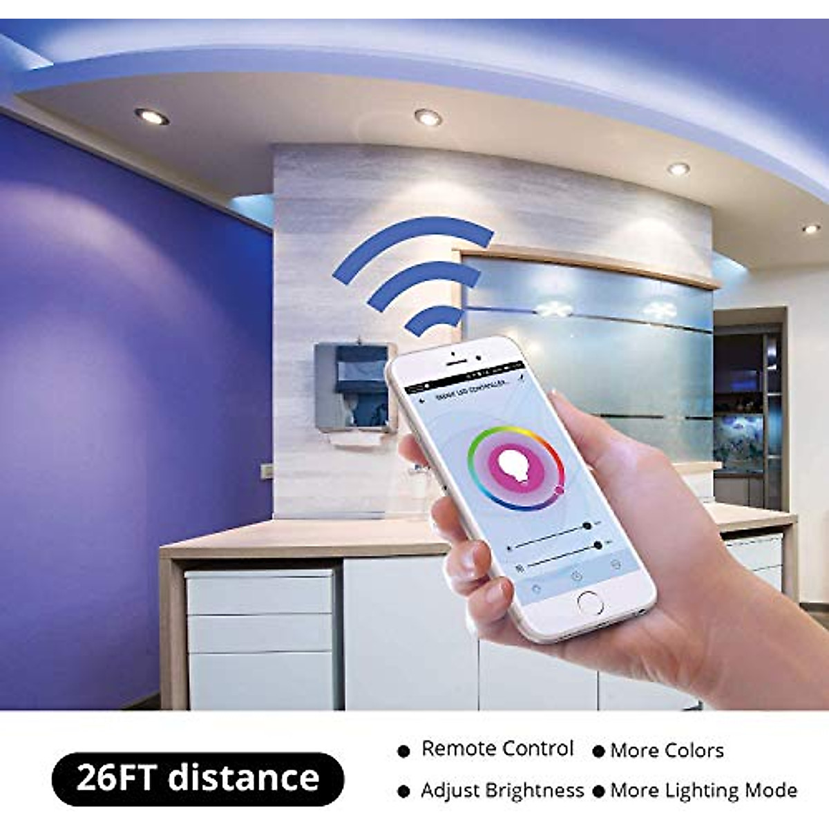 WBM Smart RGB LED Strip Lights, IP65 Waterproof 16.4 ft Long LED Strip, Compatible with Alexa, Google Home, App Control for Home, Kitchen, Bedroom