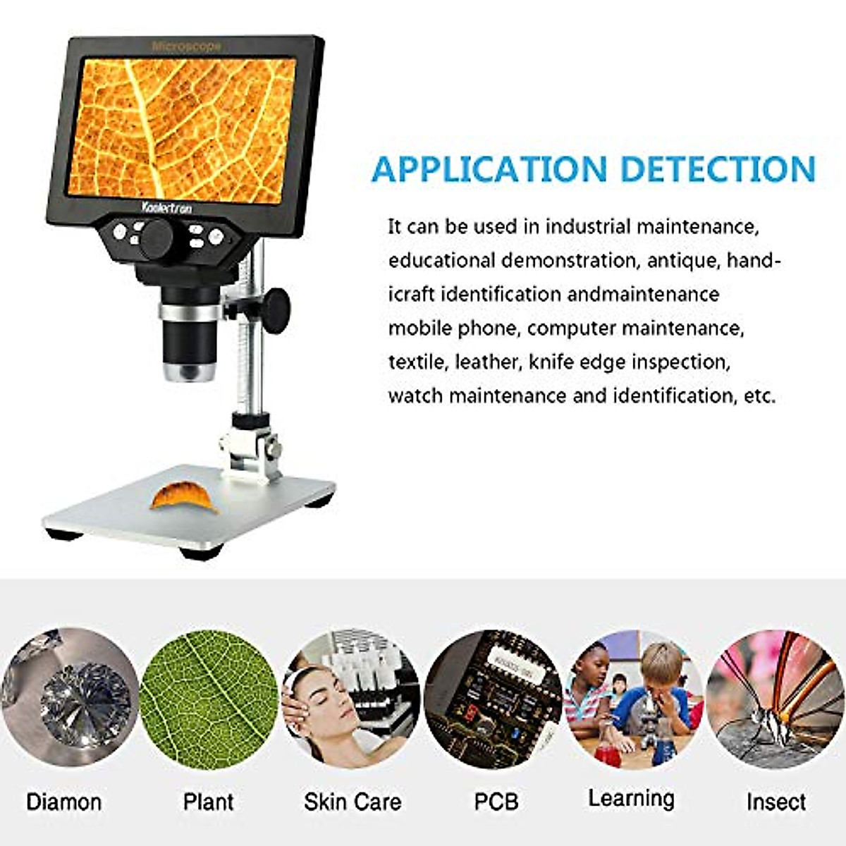 Koolertron 7" LCD Digital Microscope with 32G TF Card,12MP 1-1200X Magnification Handheld USB Microscope Camera,8 LED Light,Rechargeable Battery Microscope for Coins/Plant/Insect/Rock/PCB Soldering
