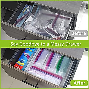 Xverycan Acrylic Ziplock Bag Storage Organizer, Clear Food Baggie Organizer Dispenser for Kitchen Drawer, Gallon, Quart, Sandwich, Snack, Freezer, Slider Bags (Drag to Open)