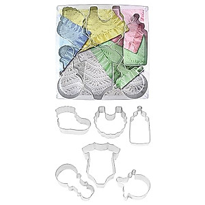 R&M International Baby Shower and Party Cookie Cutters, Bodysuit, Bottle, Pacifier, Bootie, Bib, Rattle, 6-Piece Set