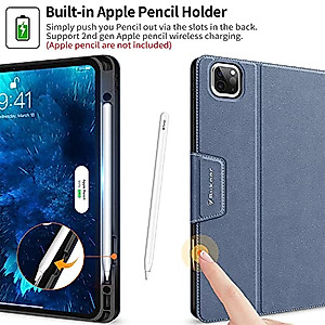 BuKoor iPad Pro 12.9 inch 2022/2021/2020/2018 Case Generation with Apple Pencil Holder PU Leather Folio Smart Stand Magnetic Clasp Shockproof Cover for iPad Pro 12.9 6th/5th/4th/3rd(Dull Blue)