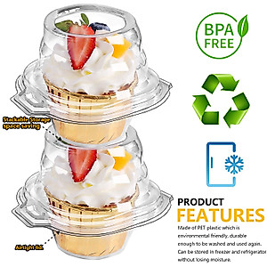 FoodieJoy 60 Packs Individual Cupcake Containers Stackable Single Compartment Cupcake Disposable Carrier Holder Box Deep Dome Clear Plastic BPAFree (60 counts)