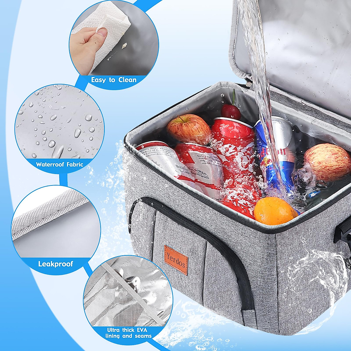 Yerdos Lunch Bag Women Insulated Lunch Box for Men, Light Durable Tote Bag with Adjustable Shoulder Strap for Office Work Picnic Hiking Beach Fishing-(Dark Grey)