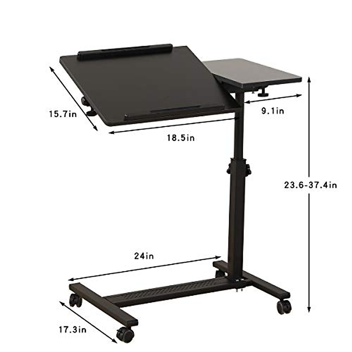 TigerDad Over Bed Table with Wheels Adjustable | Rolling Laptop Table Overbed Desk Hospital Tray Table Sofa Chair Side Table (Black)