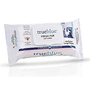 TrueBlue Milk & Honeysuckle Fresh Fur Cat Cleaning Wipes - Pre-Moistened Cleansing Pads for Cleaning Dirty Paws, Coats, Cats, Kittens – Extra Large – 8”x7” – 100 Count