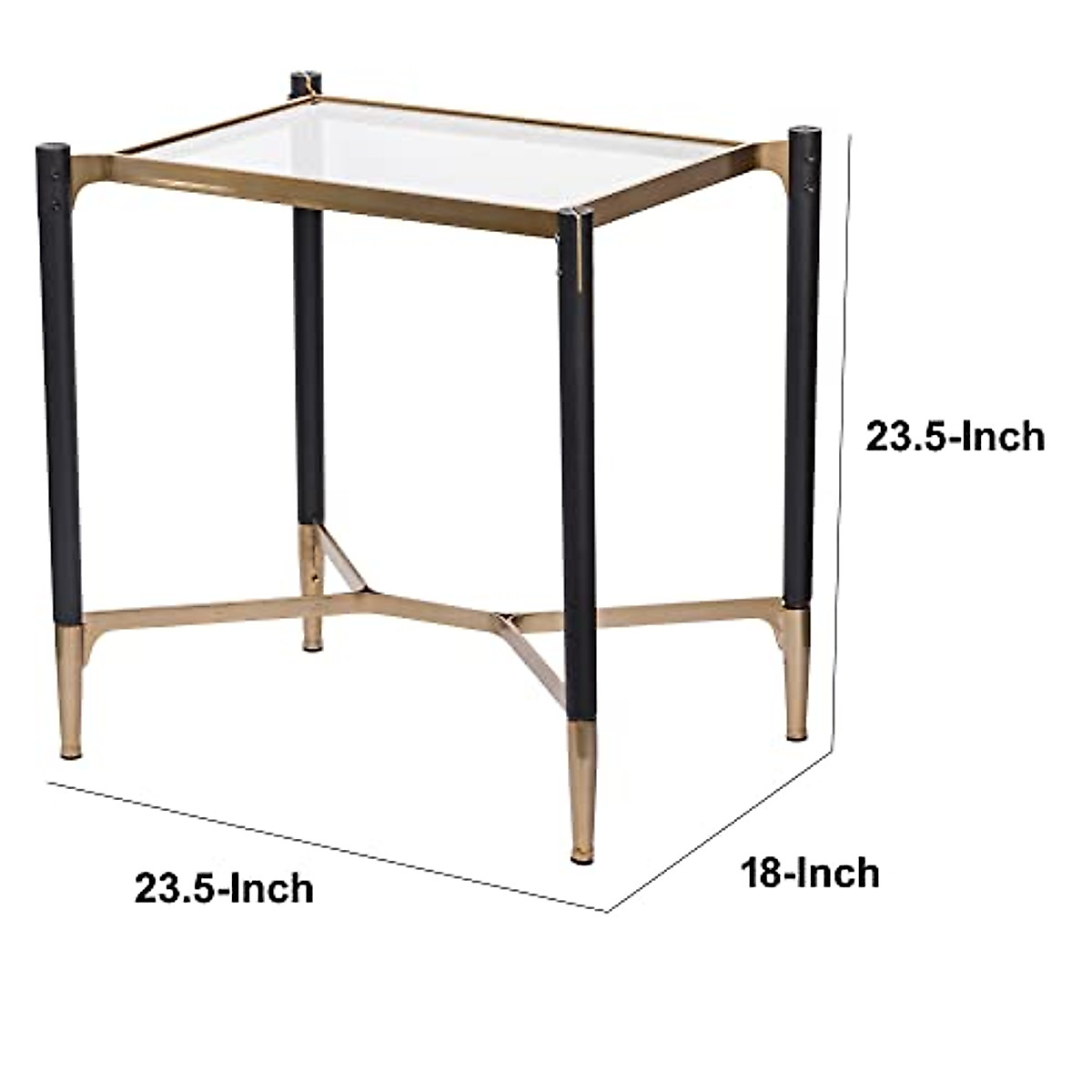 Benjara 24 Inch Accent Side Table, Iron Frame, Glass Top, Modern, Gold and Black