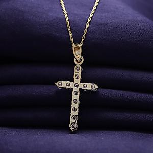 SAVEARTH DIAMONDS 1 1/10 Carat Round Cut Lab Created Moissanite Diamond Cross Pendant Necklace In 14K Yellow Gold Over Sterling Silver For Women With 18" Chain(VVS1 Clarity, 1.10 Cttw)