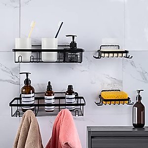 Shower Shelf for Inside Shower Adhesive Shower Caddy Soap Holders and Hooks No Drilling Shelves Bathroom Storage, Stainless Steel Organizer Wall Mount Toilet Storage Accessories Rustproof 4 sets
