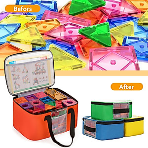 Rexmica 4 Pack Magnetic Tiles Storage Bag, Multifunction Toy Storage Organizer Bag, Magnetic Tiles Travel Bag Case with Visible Top for Magnet Building Tiles, Board Game, Puzzle, Car Toy