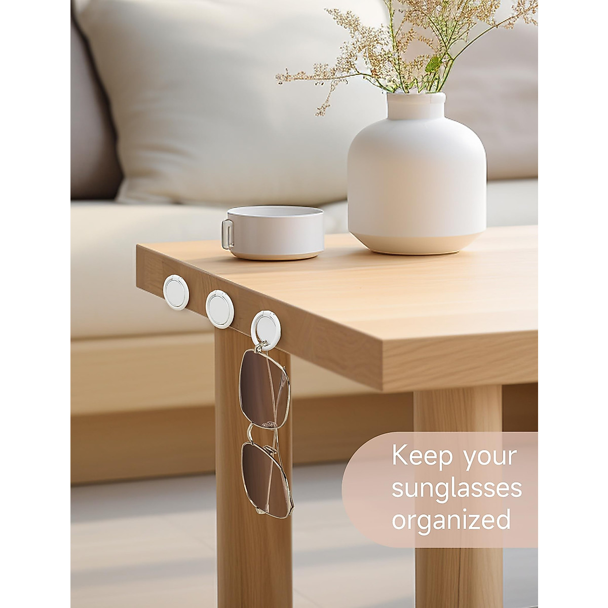 Oaque Sunglasses Organizer Wall Mounted Sunglasses Holder 6 Pack Hanging Eyeglass Holder (White with Adhesive)