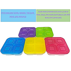 AQSXO 5 Pcs Bento Snack Food Containers, Divided Food Storage with Lids for Travel, Reusable Meal Prep Lunch Containers.