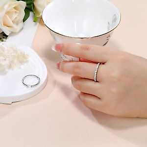 Hitlinker Moissanite Wedding Band Emerald Cut Baguette Rings for Women S925 Sterling Silver Moissanite Rings D Color VVS1 Lab Created Diamond Rings Half Moissanite Eternity Band Baguette Wedding Band