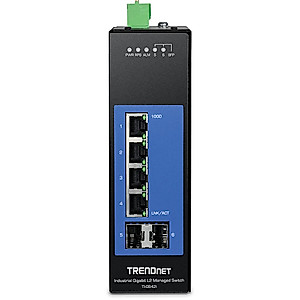 TRENDnet, 6-Port Industrial Gigabit L2 Managed DIN-Rail Switch, 4 X Gigabit Ports, 2 X SFP Slots, DIN-Rail Mount, IP30, Vlan, Qos, Lacp, STP/Rstp, Bandwidth Management, Lifetime Protection, TI-G642i