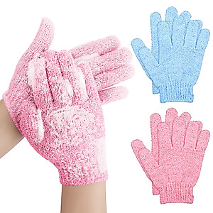 Sibba 2 Pair Bath Gloves for Shower Natural Loofah Exfoliating Wash Gloves for Body and Face, Dead Skin Remover, Double Sided Microfibre Shower Body Gloves for Adults and Kids