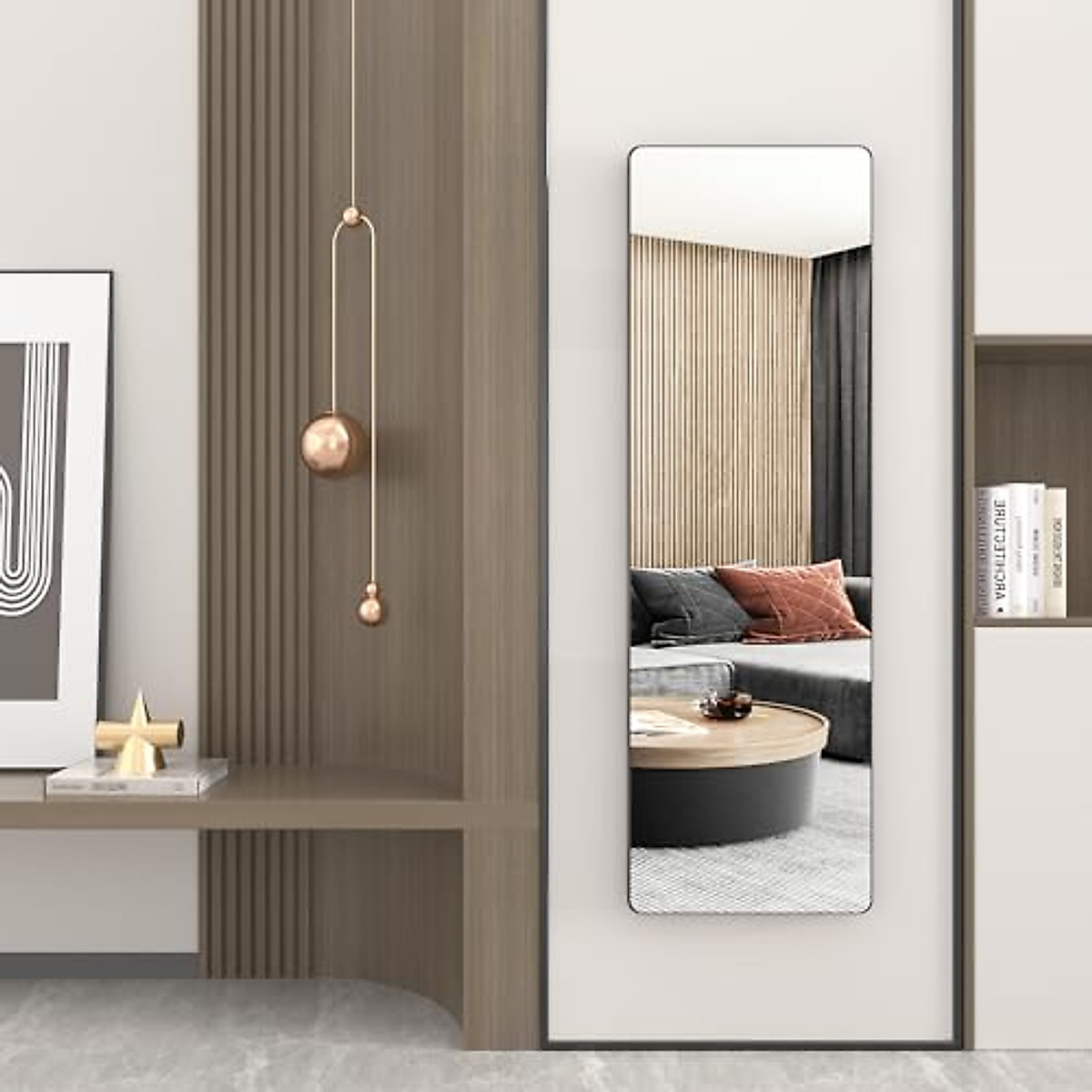 LVZORY Wall Mounted Full Length Mirror, 39"x12" Over The Door, Body Mirror for Bedroom (Black)