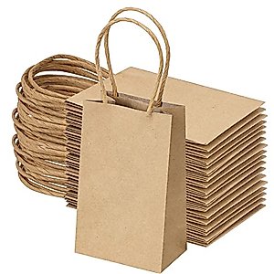 Moretoes 60pcs Small Kraft Paper Bags 6 x 3.5 x 2.4 Inches Mini Gift Bags with Handles Bulk Party Favor Bags Candy Bags