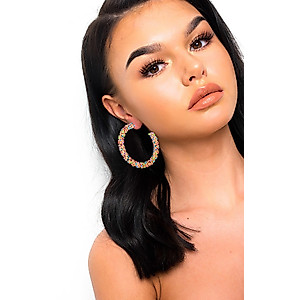 Fashion Rhinestone Hoop Earring Women's Gold Plated Crystal Hoop Earring Bohemian Colorful Rainbow Crystal Wrapped Hoop Dangle Earrings for Women Valentine's Day Gifts