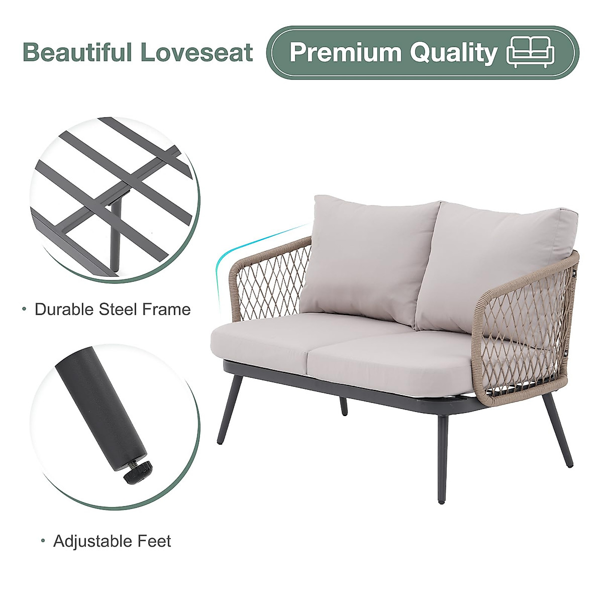 OC Orange-Casual Patio Furniture Loveseat with Thick Cushions,Outdoor Wicker Double Chair Conversation Sofa for Backyard,Garden, Beige Wicker