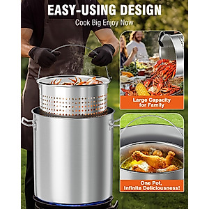 PYY Seafood Boil Pot - 60qt Turkey Fryer with Basket & Lid, Stainless Steel Crab Lobster Crayfish Shrimp Stock Pot Boiler Deep, Fried Cooker for Commercial Outdoors or Gatherings, 21.7 * 17.3"
