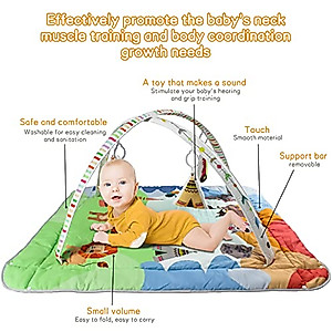 Mostop Baby Gym Play Mat with 4 Toys for Sensory and Motor Skill Development Language Discovery, 3 in 1 Large Size Baby Gym Activity Center for Tummy Time Washable Mat Covers Baby Activity Play Mat