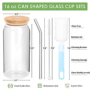 2Pack 16OZ Glass Cups with Lids and Straws ，Smoothie Cup Glass Tumbler with Straw and Lid,Iced Coffee Cup with Lids and Glass Straws ，for Coffee Bar Accessories，Juice, Boba, Smoothie, Tea, Kombucha