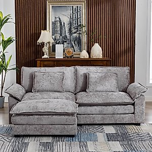 85.8" Modern Sectional Couch Sofas for Living Room, Chenille Fabric Double-Upholstered Comfy Sleeper Sofa, Wide Loveseat Couches with Chaise for Bedroom, Apartment, Office (Light Grey)