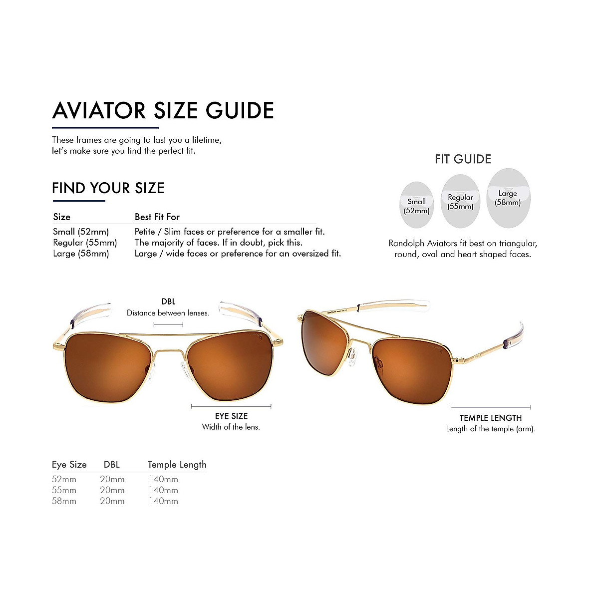 Randolph USA | 23k Gold Classic Aviator Sunglasses for Men or Women Non-Polarized 100% UV