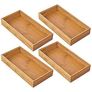 mDesign Wooden Bamboo Drawer Organizer for Office - 12" Long Stackable Storage Box Tray for Desk Drawers/Cabinet - Junk Drawer and Accessories Organization - Echo Collection - 4 Pack - Natural Wood
