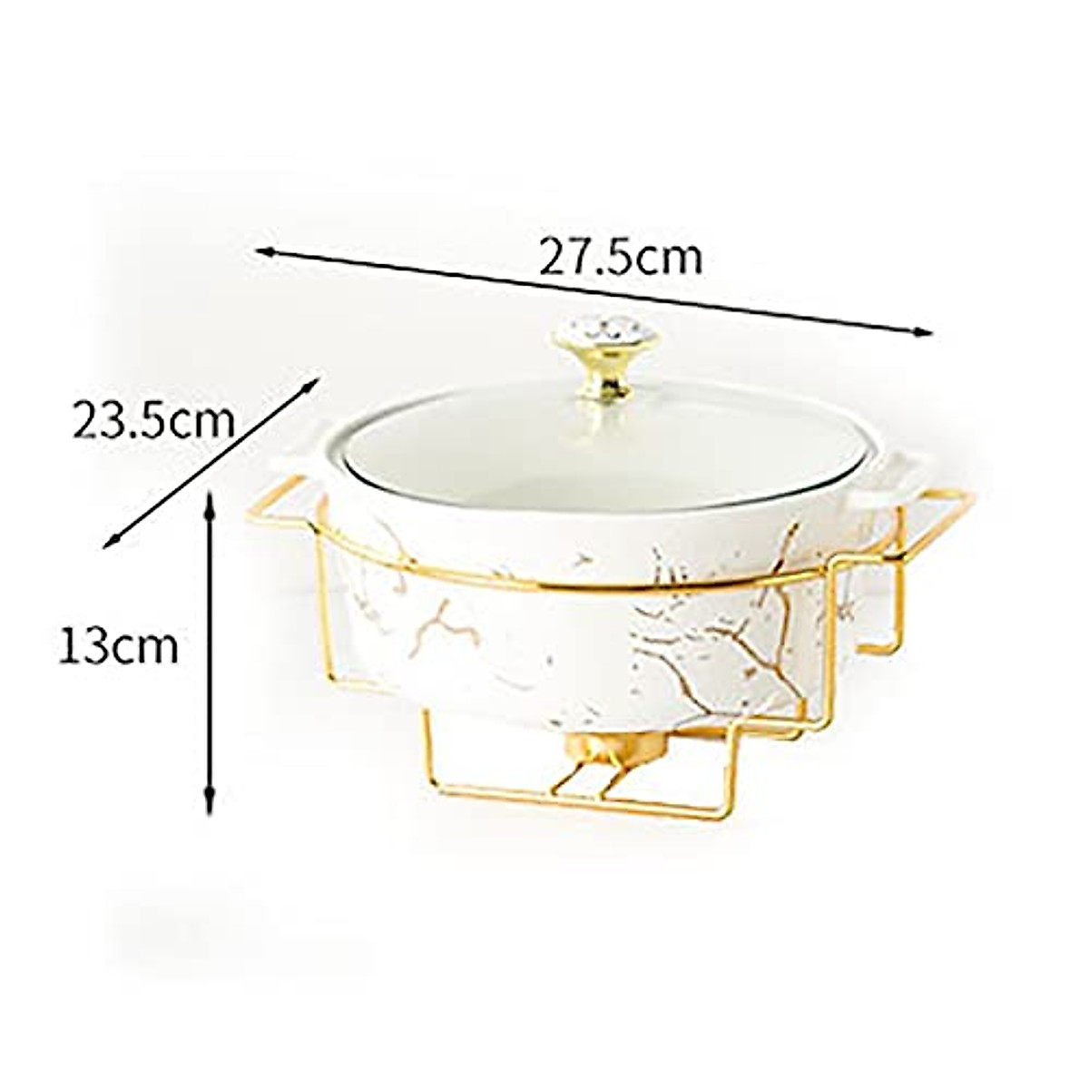 Buffet Warmer Set with Glass Lid - 2 Quart Round Chafing Dish Buffet Set, Ceramic Marble Finish Chafer for Weddings, Parties and Banquets - Perfect for Your Catering Needs