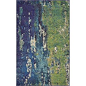 Unique Loom Estrella Collection Distressed, Landscape, Abstract, Modern, Earth Tones Area Rug (3' 3 x 5' 3 Rectangular, Navy Blue/Green)