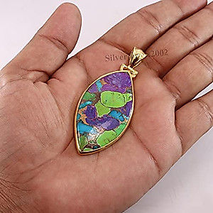Kingman Turquoise Sterling Silver Pendant Gold Plated Over Sterling Silver Pendant Green Purple Copper Turquoise Gold Pendant Turquoise Gold vermeil Statement Pendant (1 Micron GLOD Plated)