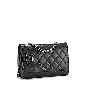 CHANEL, Pre-Loved Black Quilted Calfskin Cambon Wallet on Chain (WOC), Black